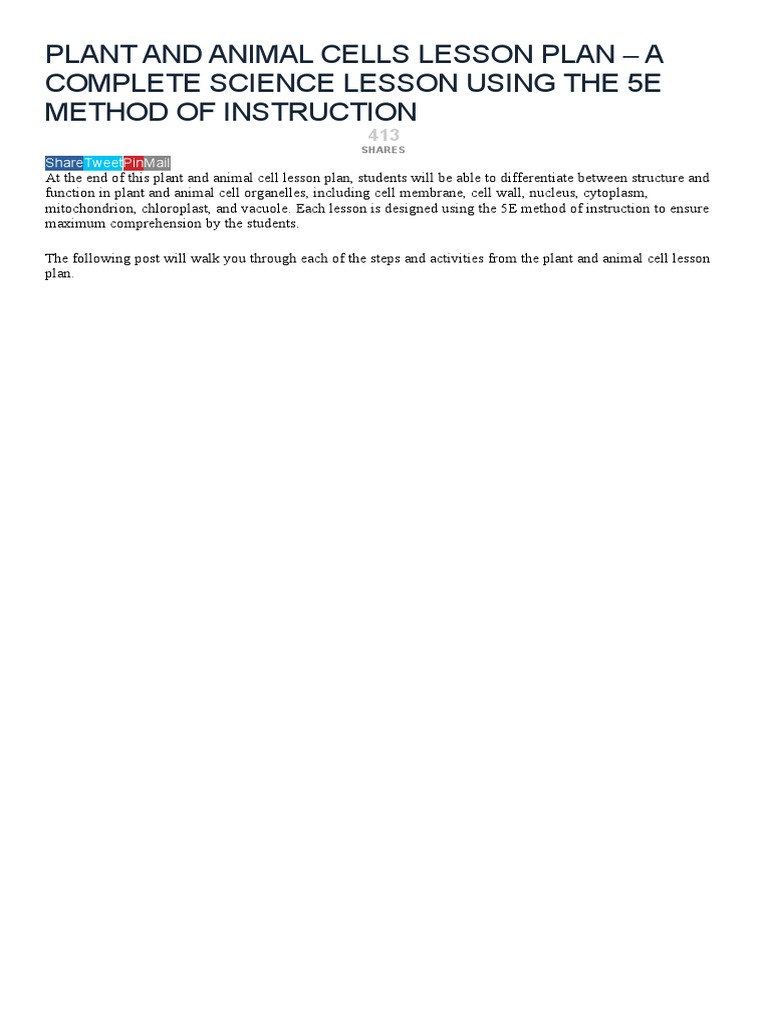 Plant and Animal Cells Lesson Plan - A Complete Science Lesson Using ...