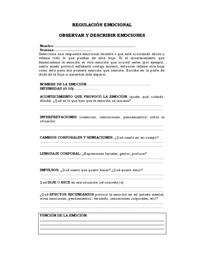 Registros Regulación Emocional | PDF | Las emociones | Metafísica de la ...