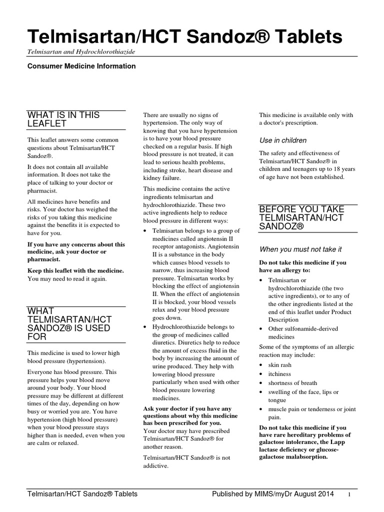 Telmisartan/HCT Sandoz® Tablets: What Is in This Leaflet | PDF ...