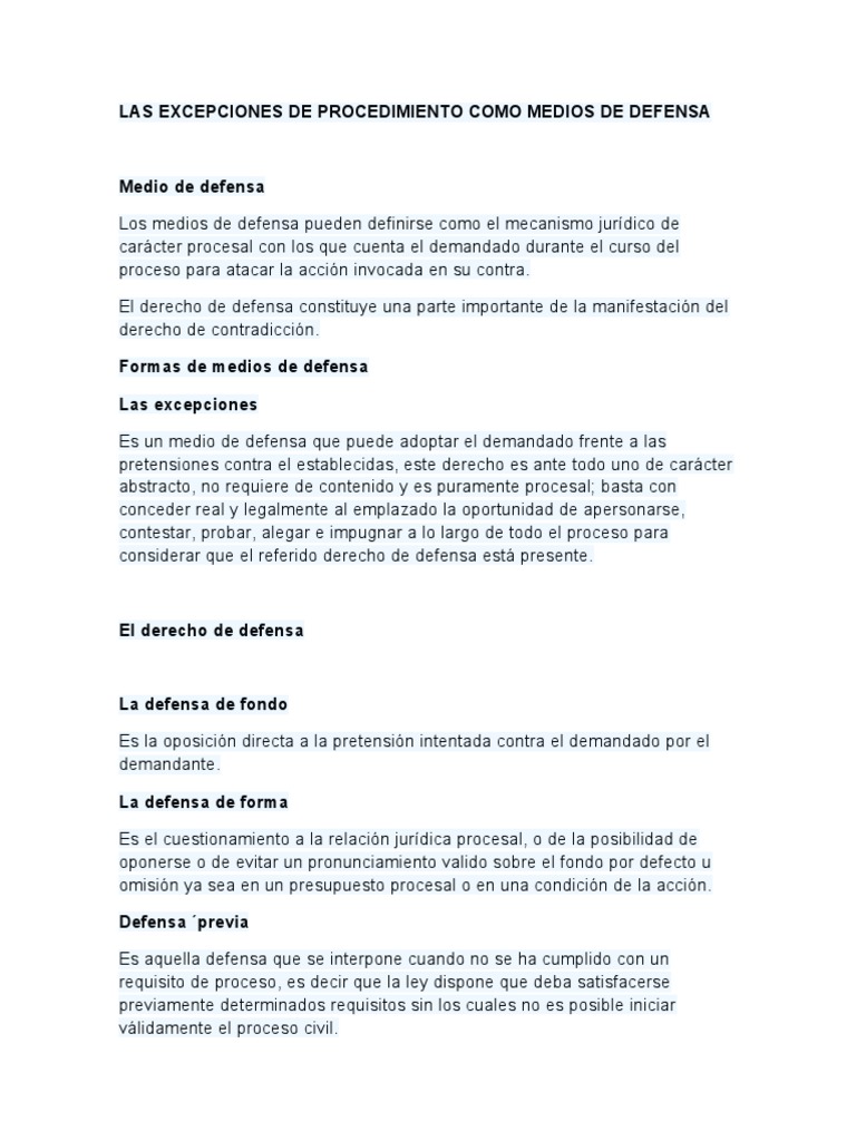 Las Excepciones de Procedimiento Como Medios de Defensa | PDF | Ley ...