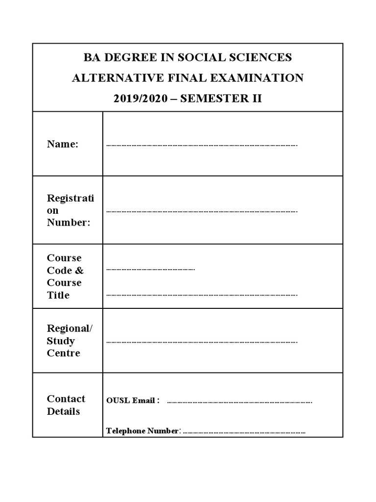 Answering Sheet of The Final Examination of BA-2019-2020 | PDF