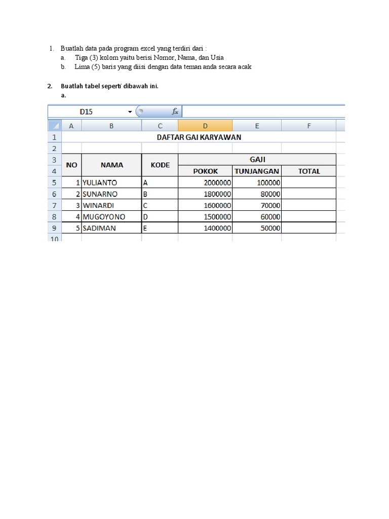 Contoh Tabel Data Excel Sederhana | PDF