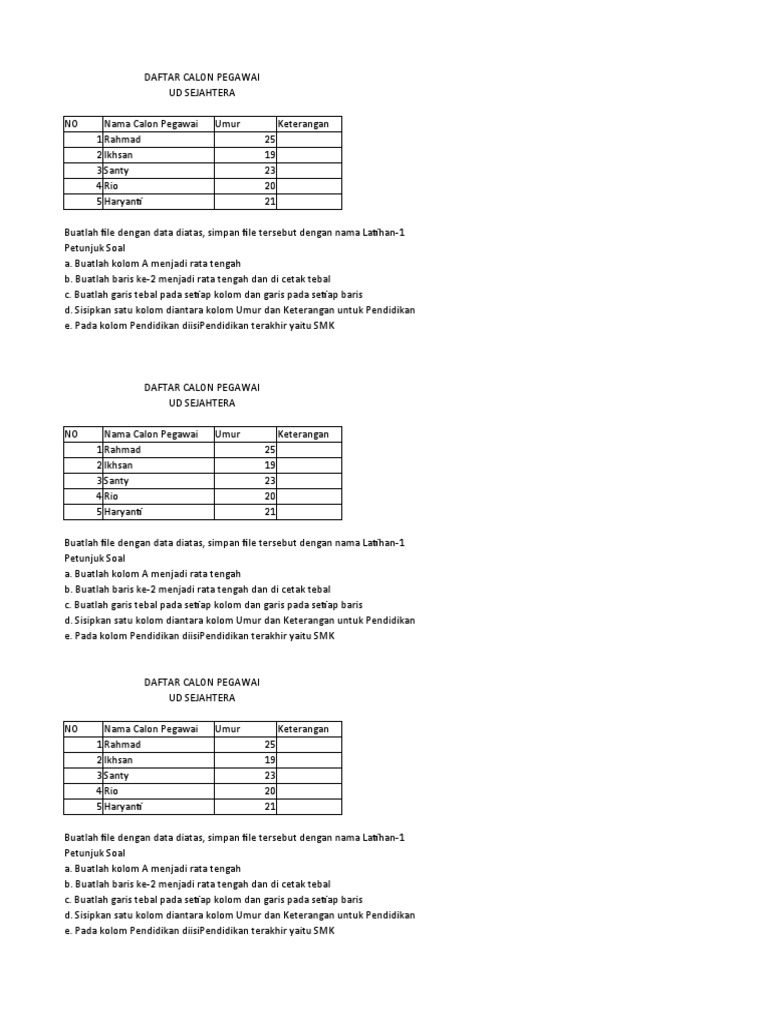 Soal Latihan SpreadSheet | PDF