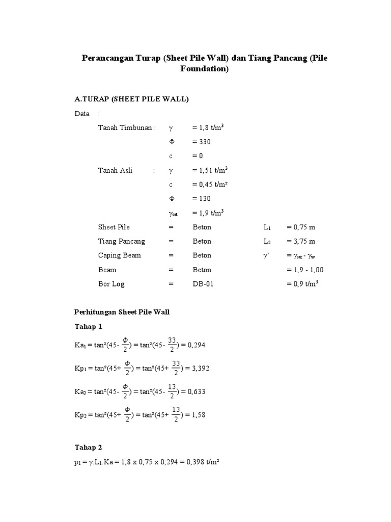Perancangan Turap (Sheet Pile Wall) Dan Tiang Pancang (Pile Foundation ...