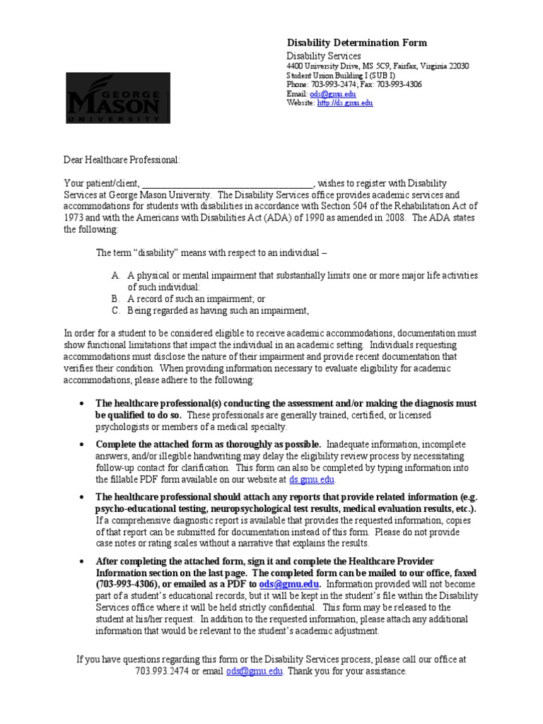 Disability Determination Form | PDF | Americans With Disabilities Act ...