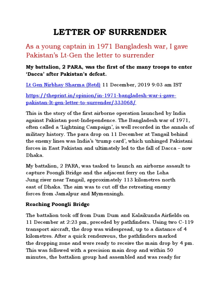 Letter of Surrender | PDF | Bangladesh | Pakistan