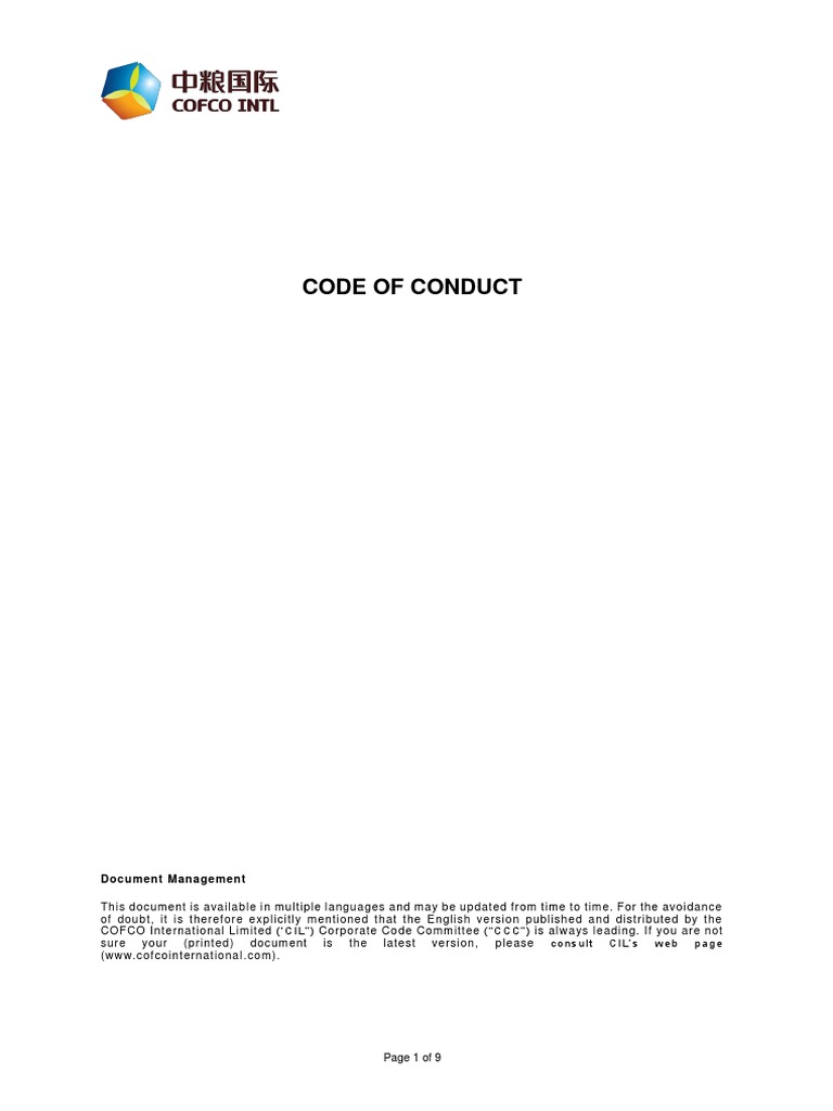 Code of Conduct: Docum Ent M Anagem Ent | PDF | Labour Law | Sustainability