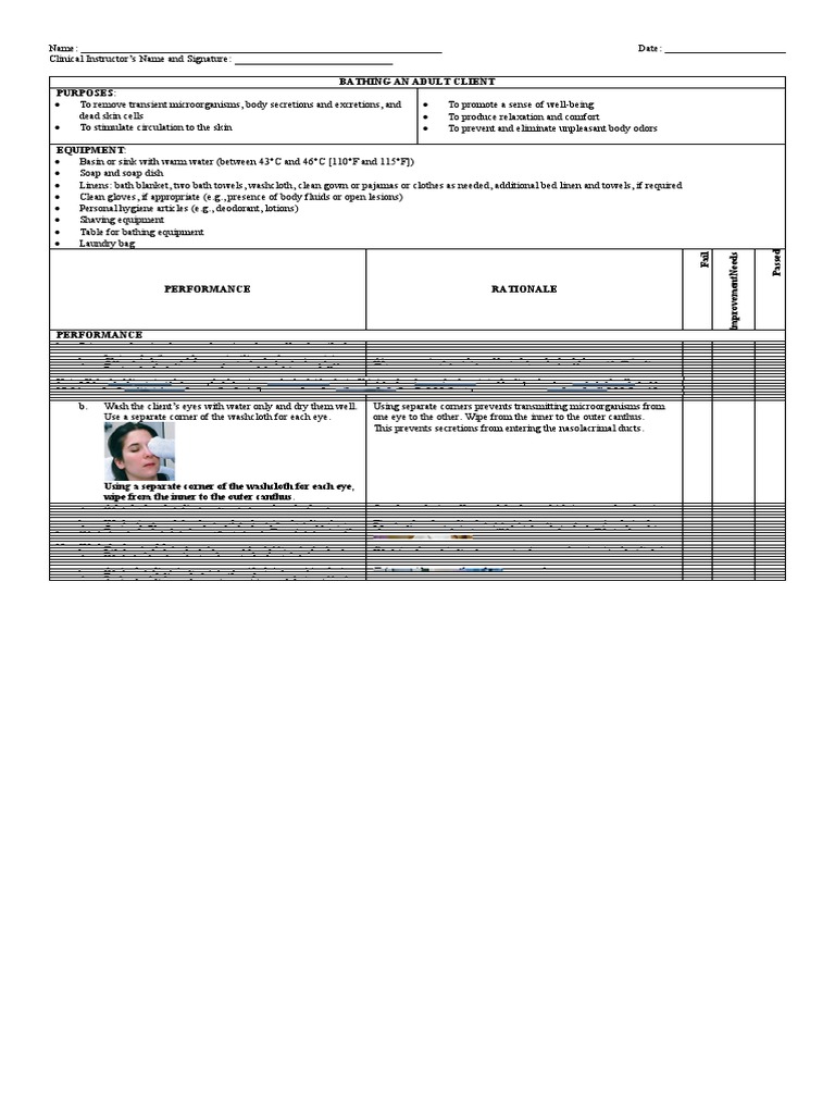 Adult Client Bathing Procedure Guide | PDF | Bathing | Hygiene