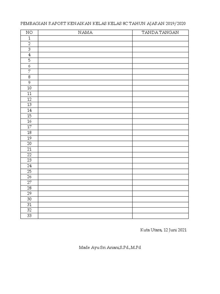 TTD Pembagian Raport | PDF