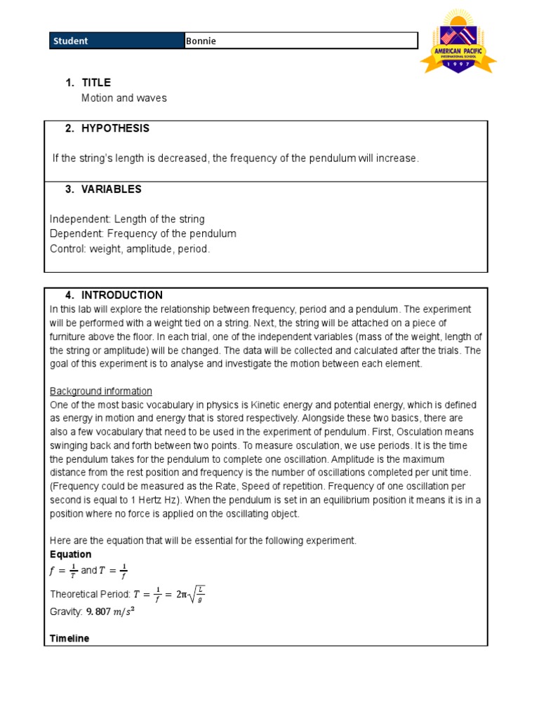 Pendulum Lab Report | PDF | Frequency | Pendulum