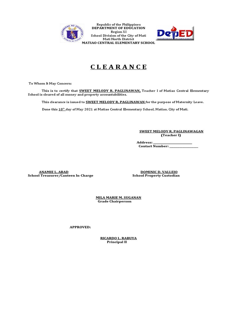 Teacher Clearance for Maternity Leave | PDF