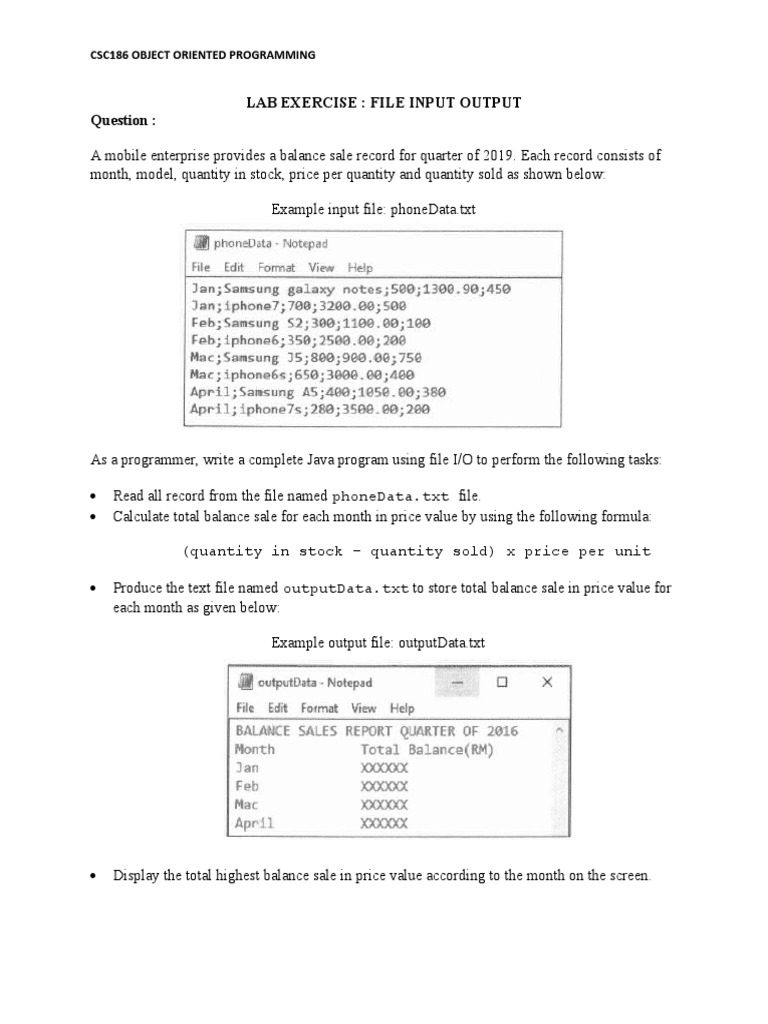 Lab Exercise File Input Output Csc186 Object Oriented Programming Pdf 7970