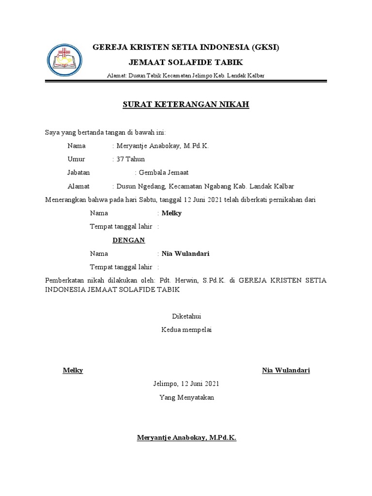 Contoh Surat Nikah | PDF