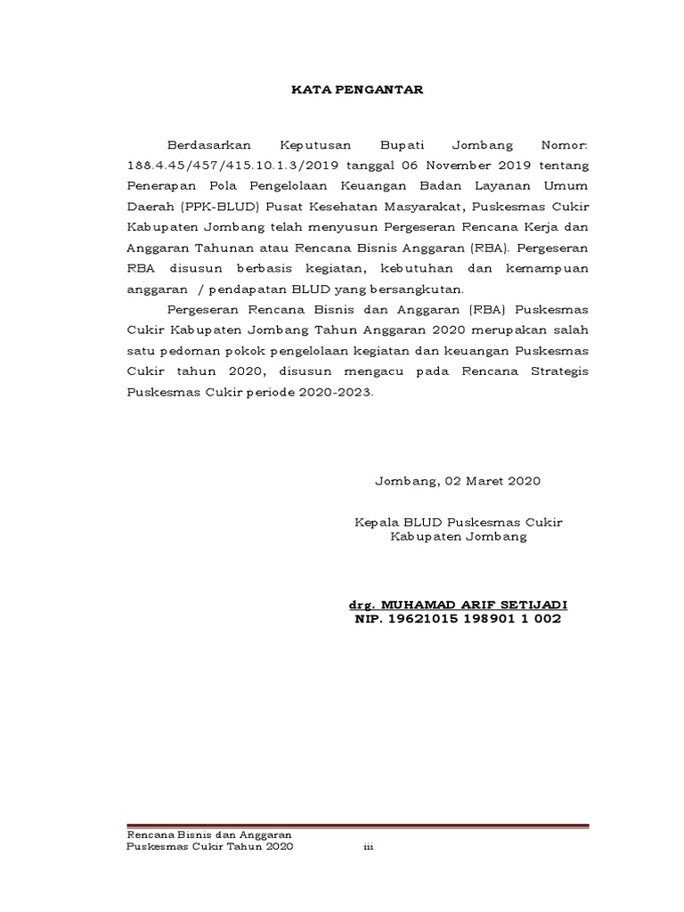 RBA Puskesmas Cukir 2020 | PDF | Pengelolaan Keuangan & Uang