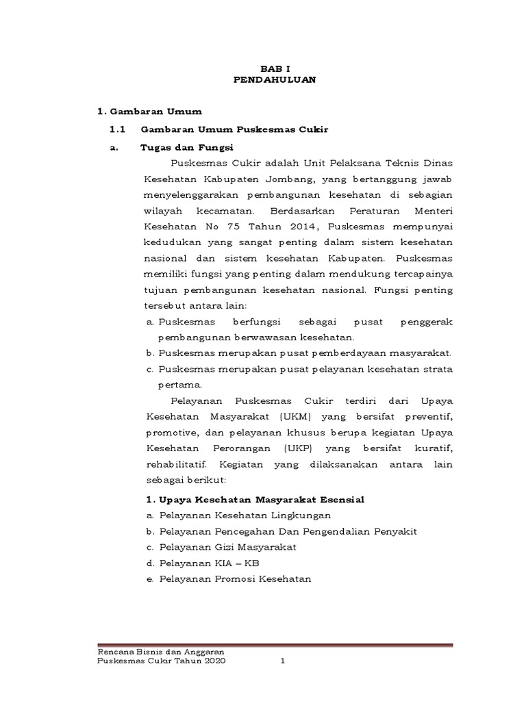 Bab 1 RBA Puskesmas | PDF