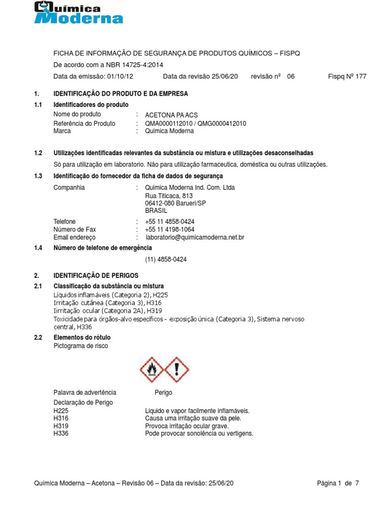 Acetona Pa Acs - Quimica Moderna | PDF | Embalagem e rotulagem | Química