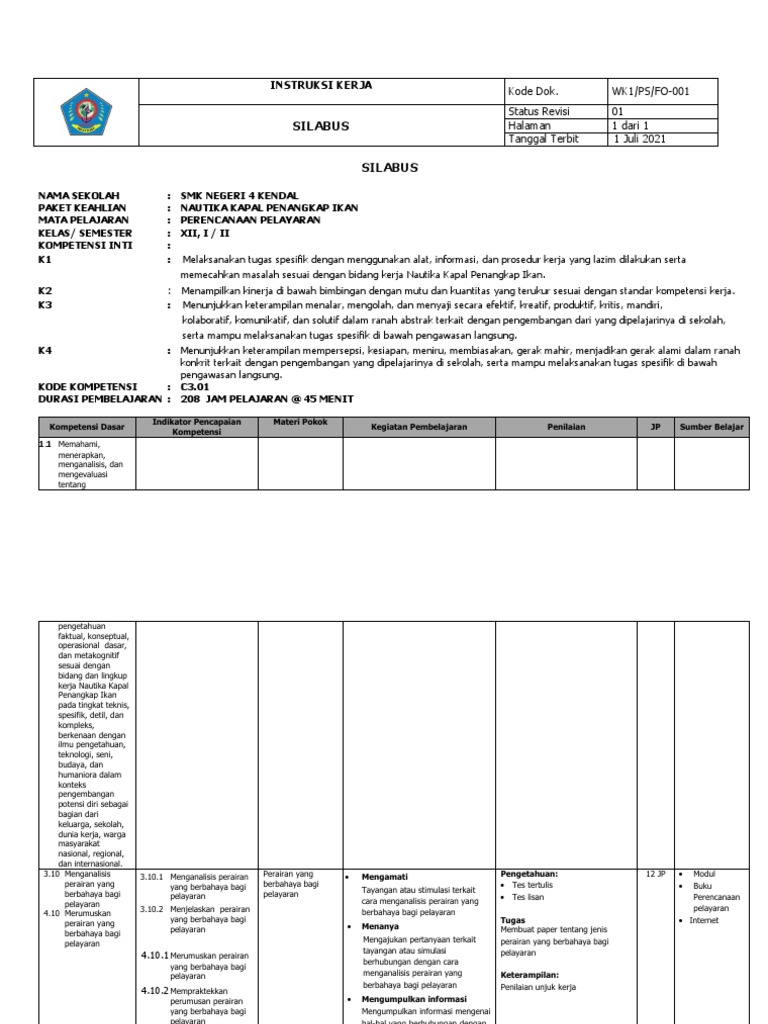 C3-KLS XII-Silabus Perencanaan Pelayaran | PDF