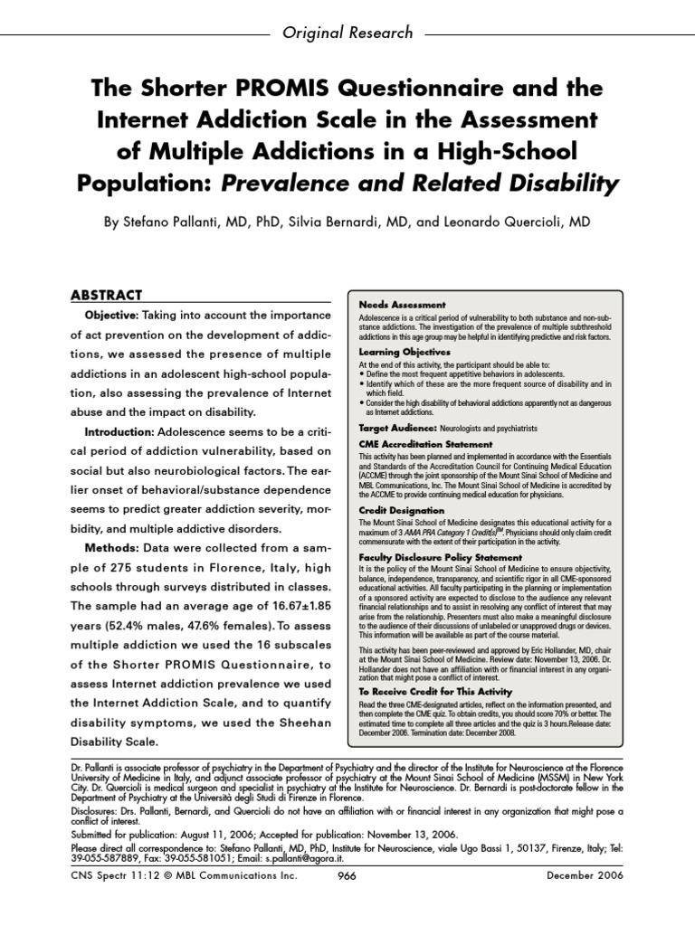 The Shorter PROMIS Questionnaire and The Internet | PDF | Problem ...