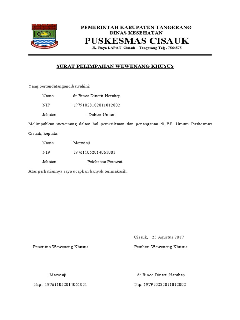 Contoh Surat Pendelegasian Wewenang | PDF