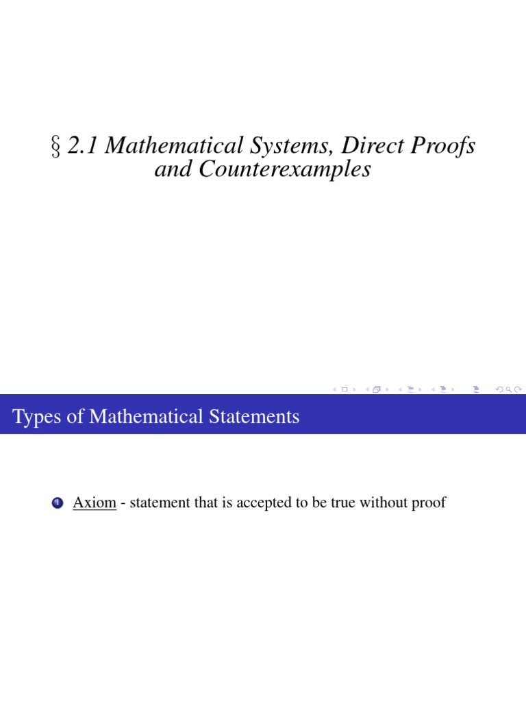 2.1 Mathematical Systems, Direct Proofs and Counterexamples | PDF | Theorem | Mathematical Proof