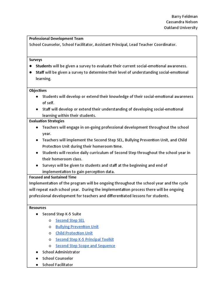 Social-Emotional Learning Program Plan | PDF | School Counselor | Bullying