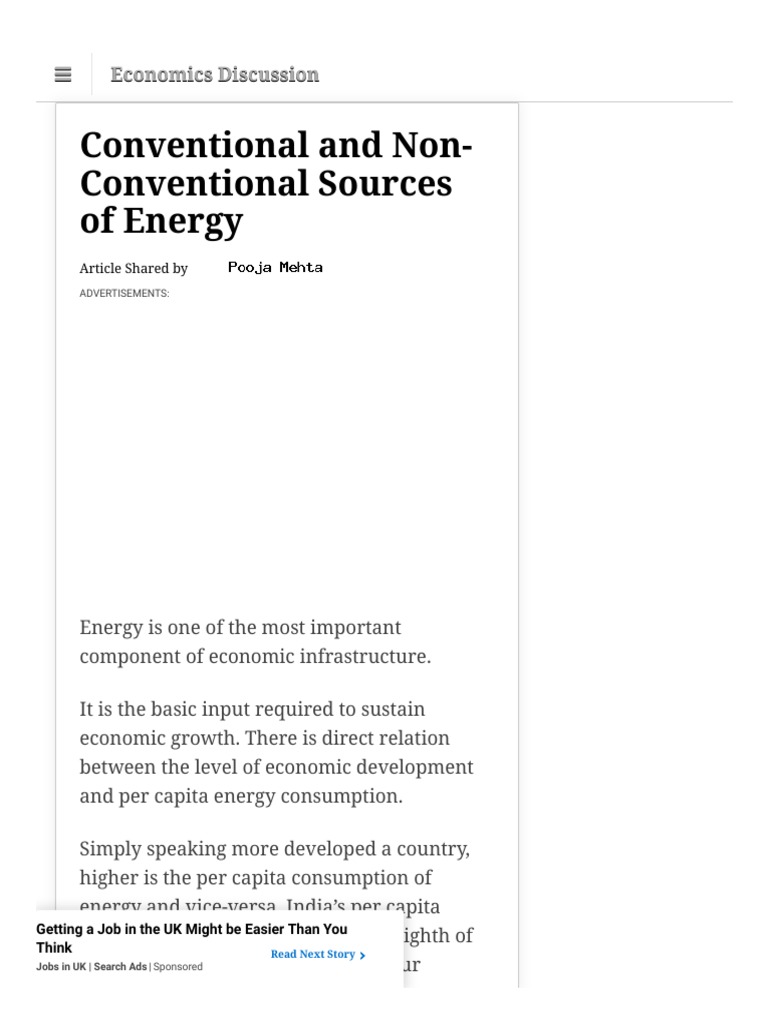 Conventional and Non-Conventional Sources of Energy | PDF