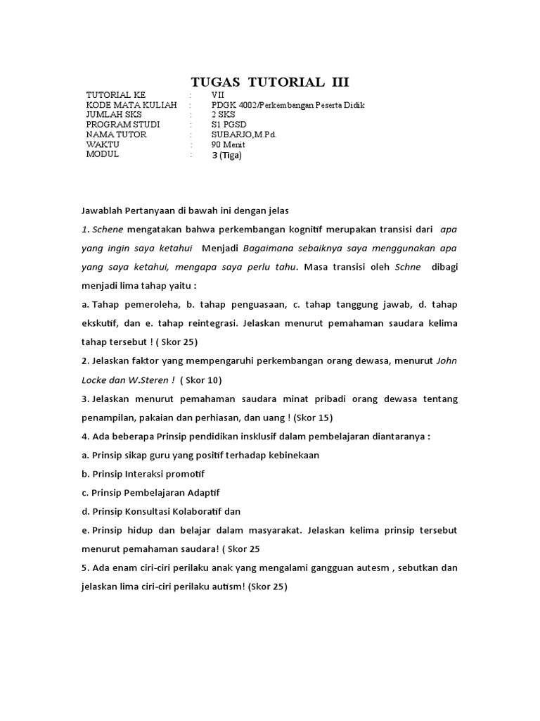 Tugas Tutorial Iii Perkembangan Peserta Didik | PDF | Karier & Perkembangan