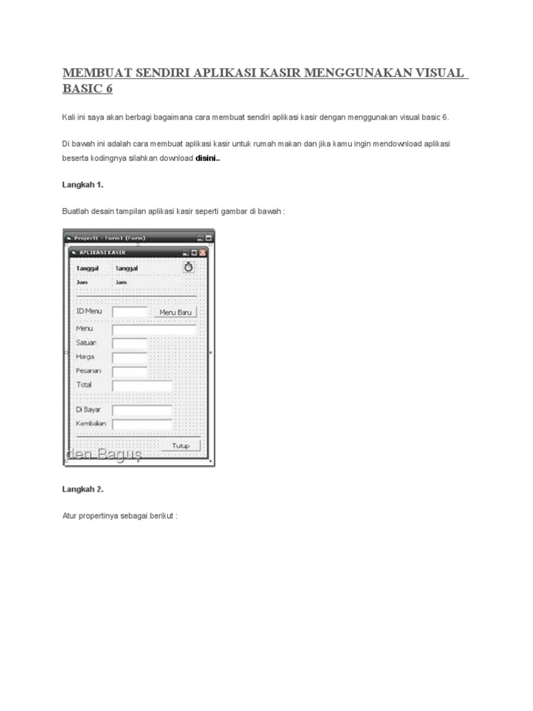 Membuat Sendiri Aplikasi Kasir Menggunakan Visual Basic 6 | PDF | Komputer