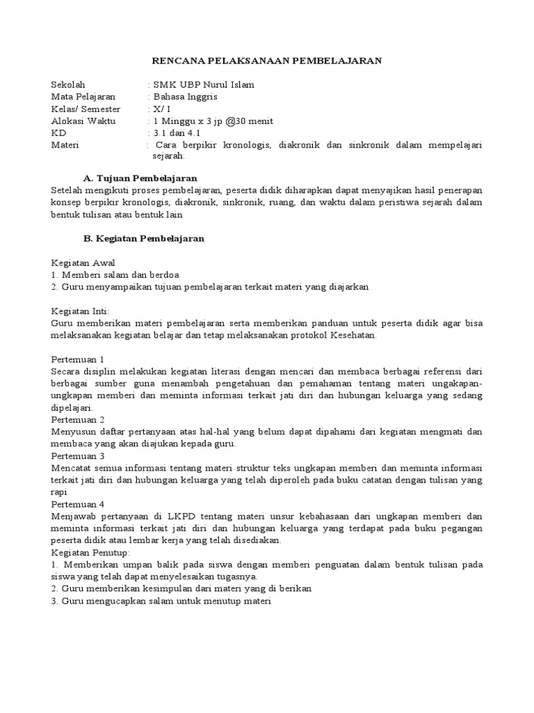 Contoh Format RPP SMK | PDF