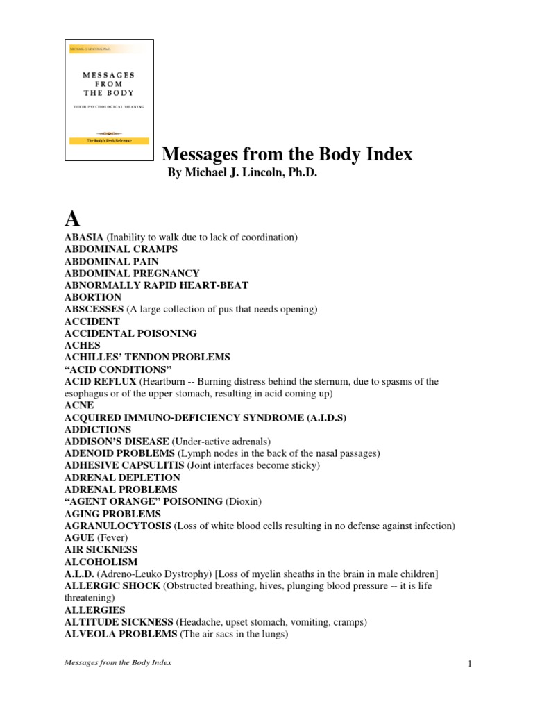 Messages From The Body Index: by Michael J. Lincoln, PH.D | PDF ...