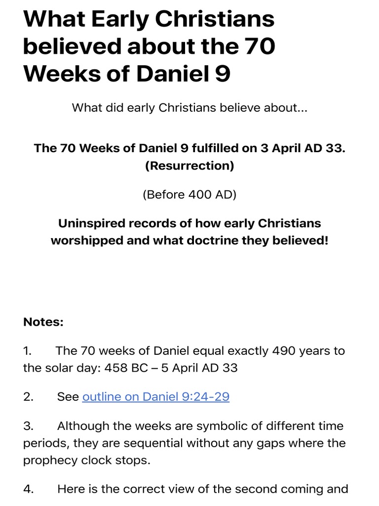 What Early Christians Believed About The 70 Weeks of Daniel 9 | PDF ...