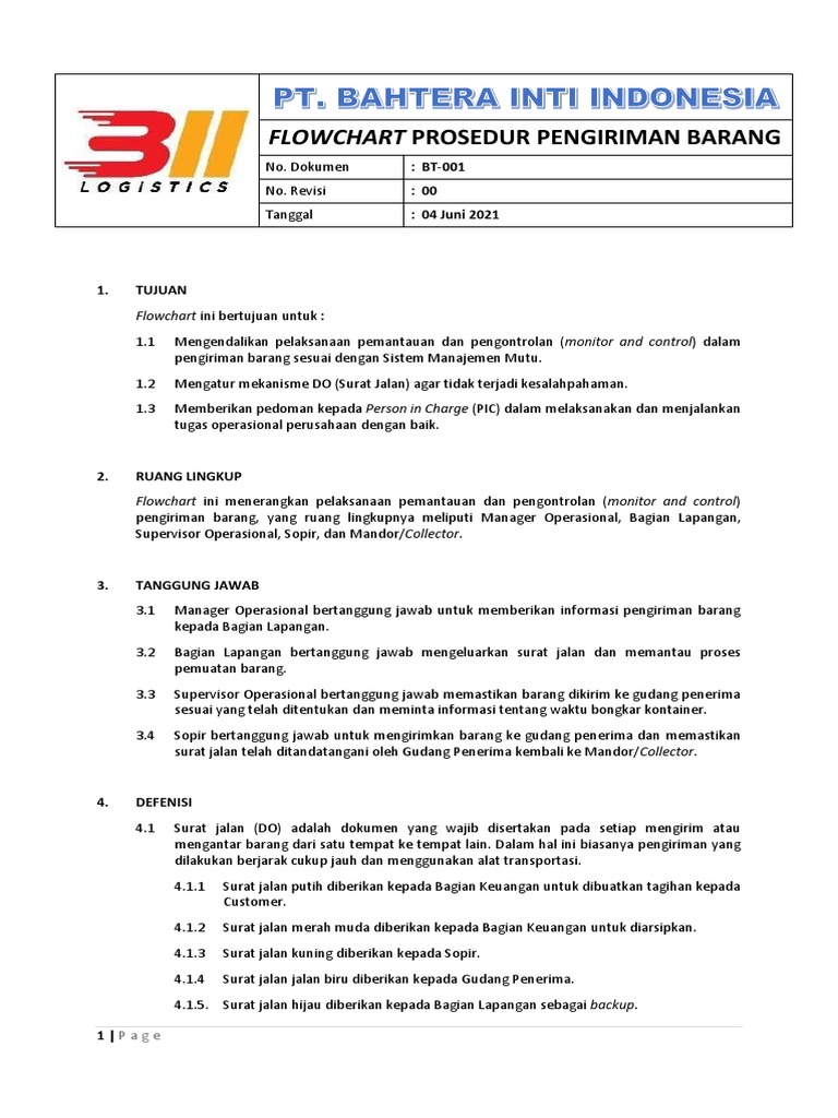 Flowchart Prosedur Pengiriman Barang | PDF
