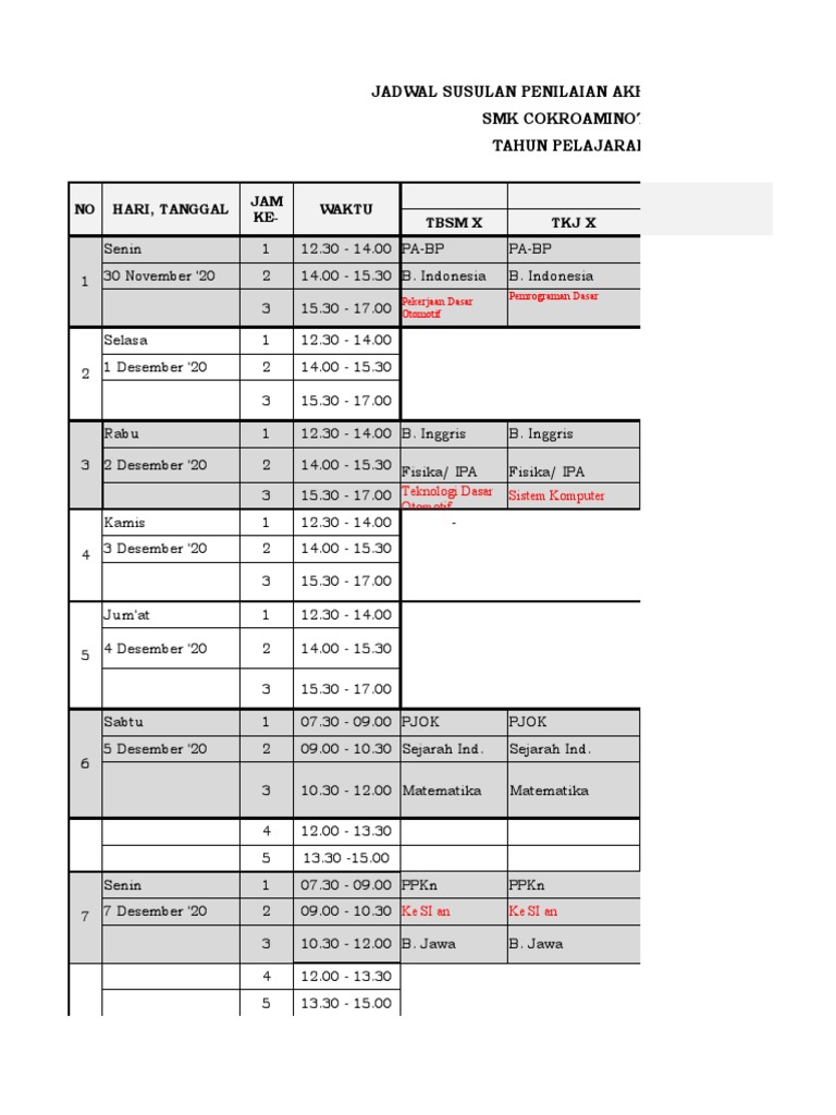 Jadwal PAS - 2021 Susulan-Edit | PDF