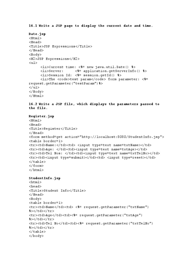 161 Write A Jsp Page To Display The Current Date And Time Date Jsp Pdf Computer Science