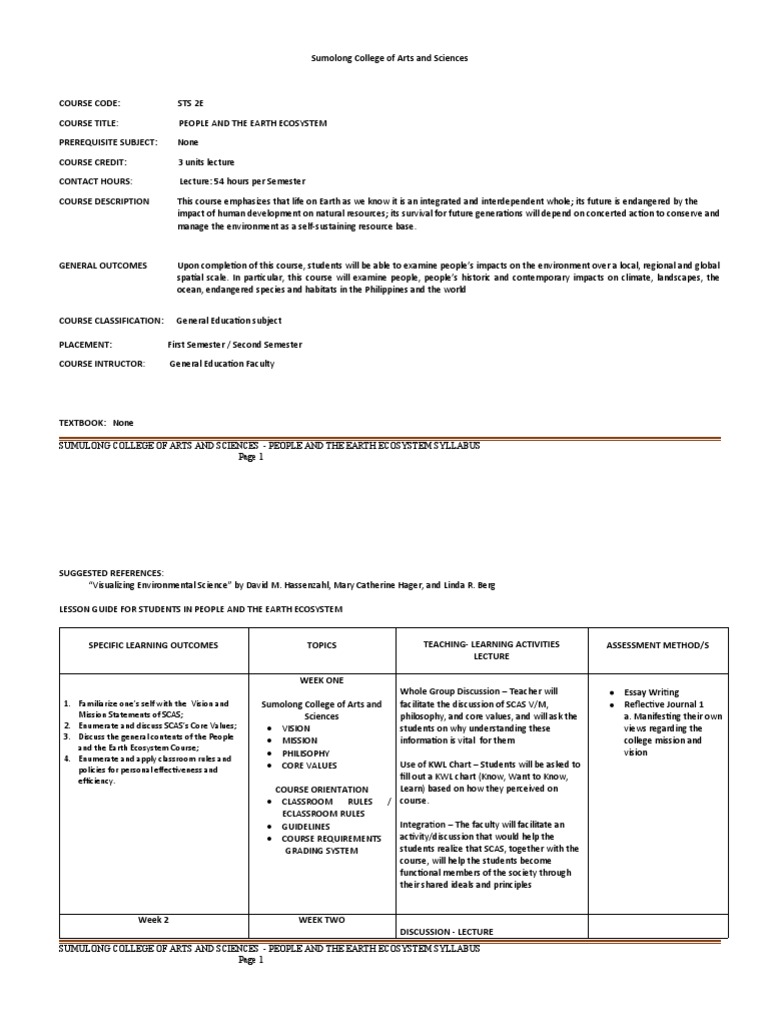People and The Earth Ecosystem Syllabus | PDF | Biodiversity ...