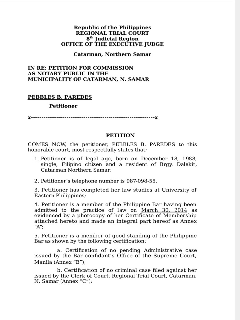 Sample Petition For Notarial Commission | PDF