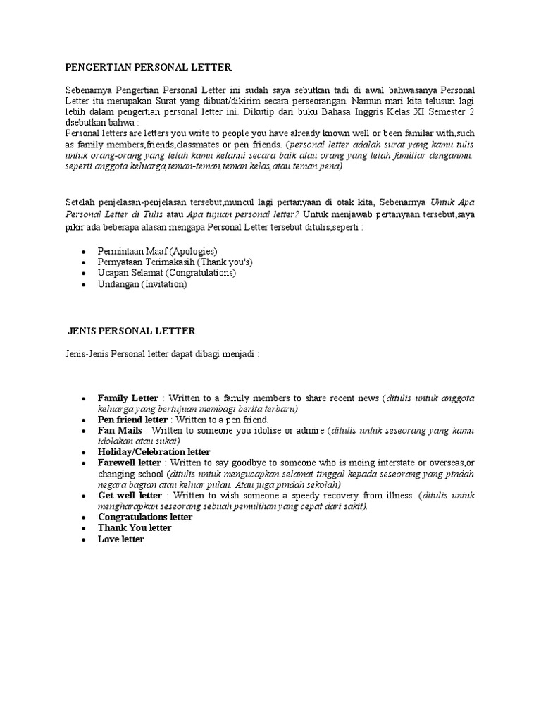 PERSONAL LETTER TYPES AND SAMPLE | PDF