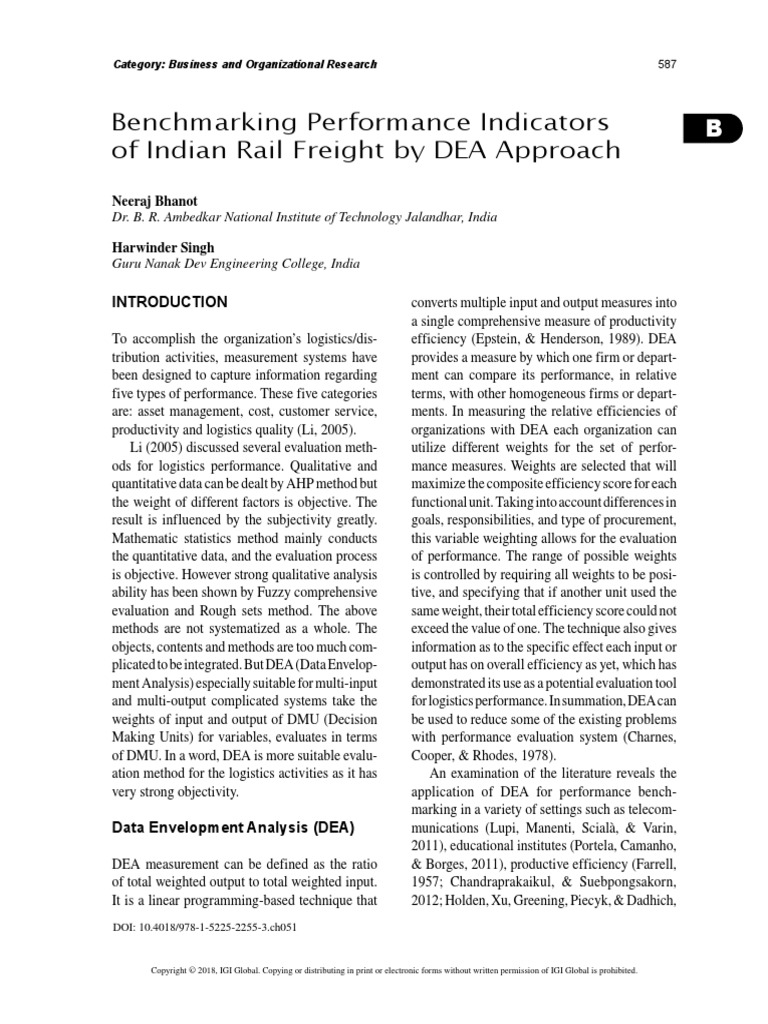 Benchmarking Performance Indicators of Indian Rail Freight by DEA Approach | PDF | Business ...