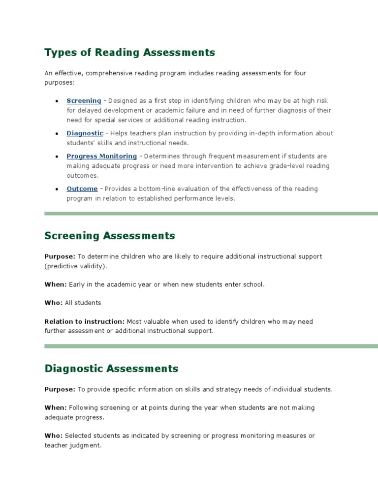 Comprehensive Reading Assessments Guide | PDF
