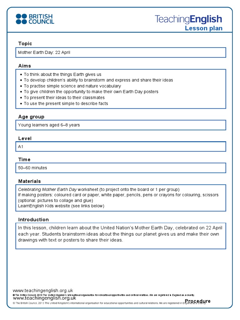 Mother - Earth - Day - Lesson Plan | PDF | Senses | Learning
