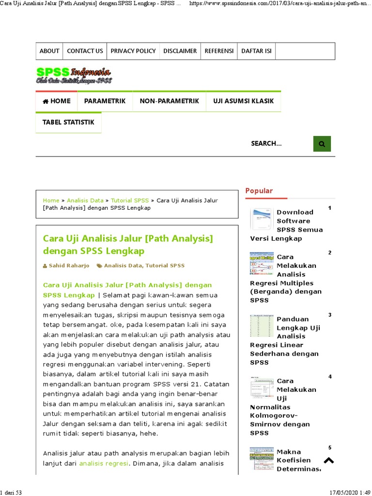 Cara Uji Analisis Jalur (Path Analysis) Dengan SPSS Lengkap - SPSS Indonesia | PDF