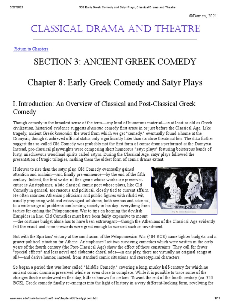 308 Early Greek Comedy and Satyr Plays, Classical Drama and Theatre ...