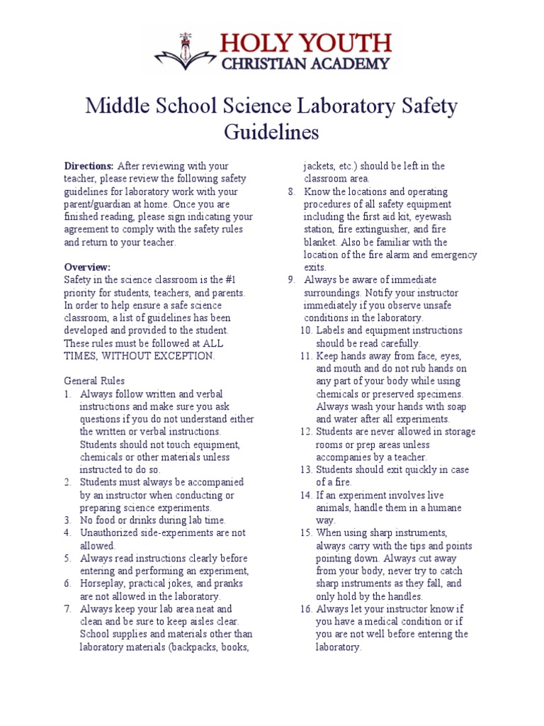 Middle School Lab Safety Guidelines | PDF | Laboratories | Classroom