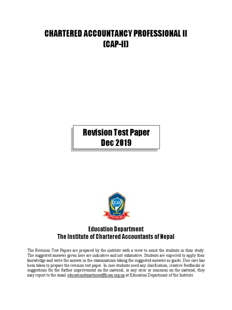 CAP II - Revision Test Paper - Dec 2019 | PDF | Equity (Finance ...