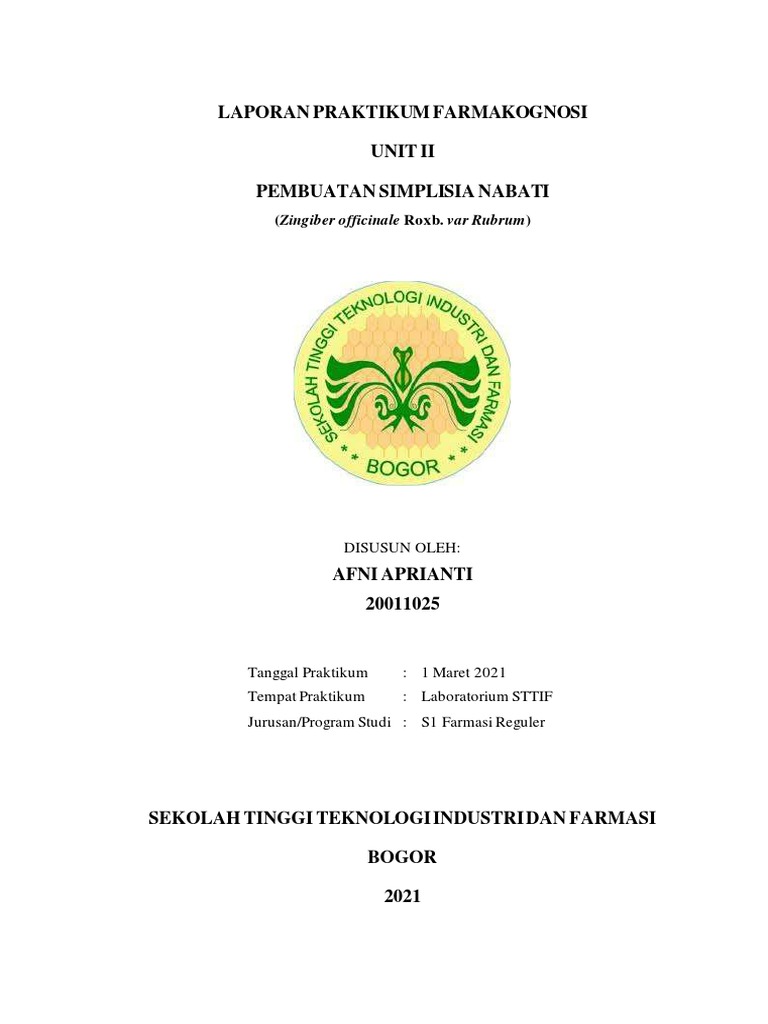 Laporan Praktikum Farmakognosi Unit II - Pembuatan Simplisia Nabati | PDF