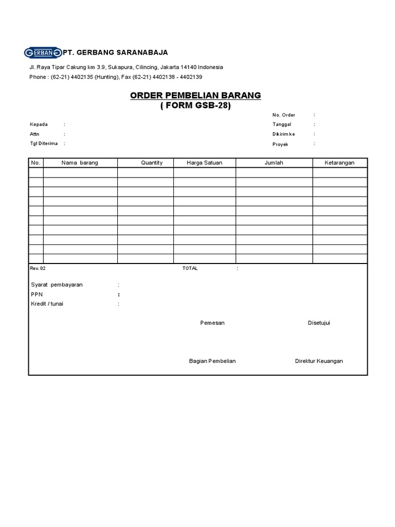 Formulir Order Pembelian GSB-28 | PDF