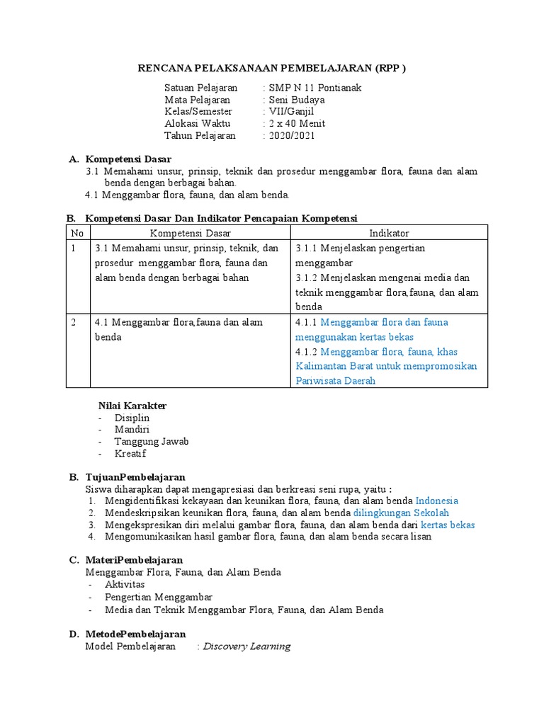 RPP Adiwiyata SBD 2021 | PDF