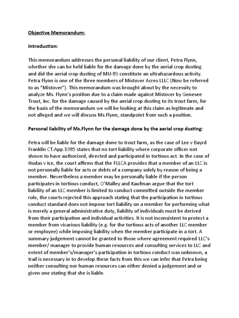 Objective Memorandum | PDF | Tort | Legal Liability