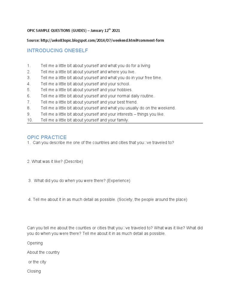 OPIC SAMPLE QUESTIONS January 12th 2021 Net | PDF | Foreign Language ...