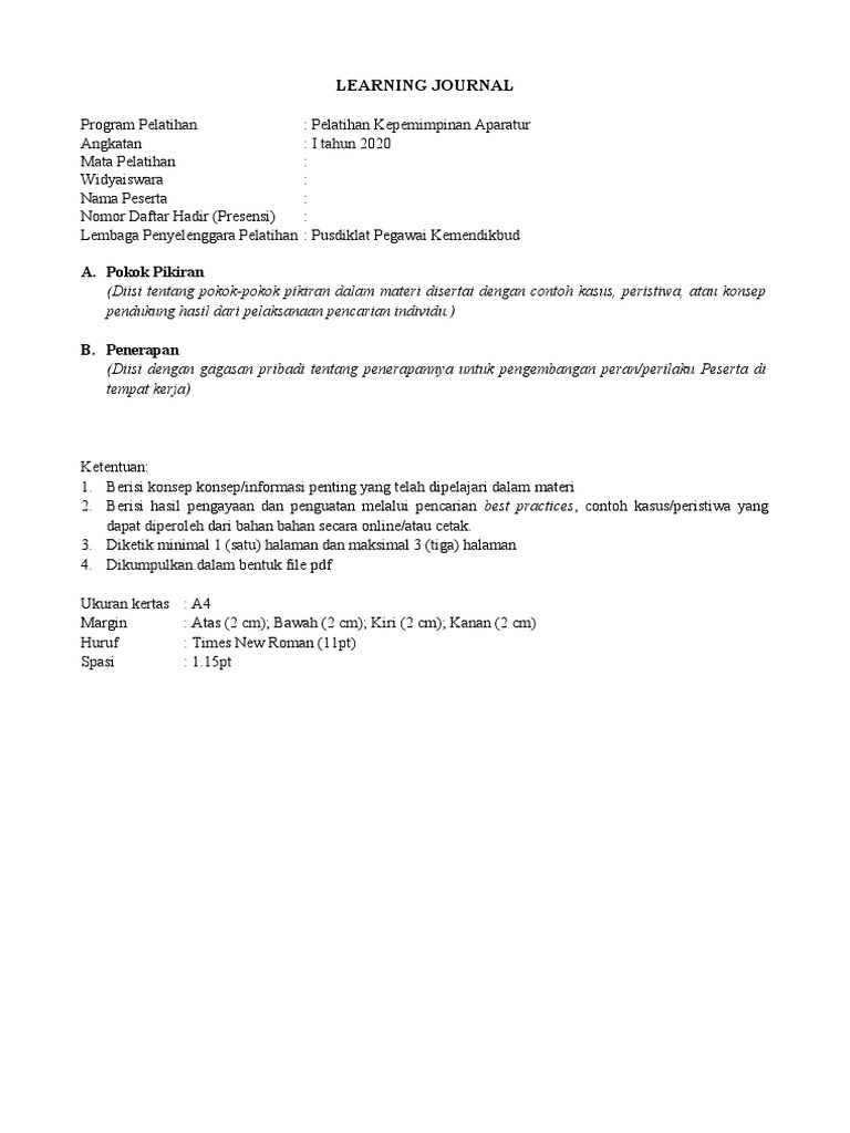 Template Jurnal Pembelajaran Kepemimpinan | PDF